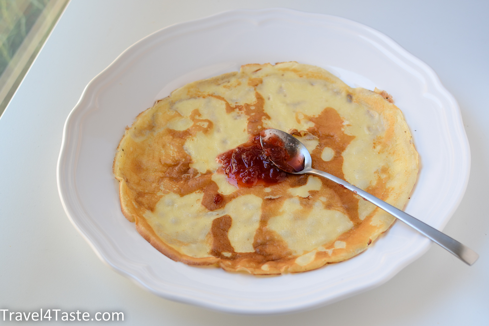 Crêpes (Pancakes) with Strawberry Jam & Yogurt | Travel For Taste
