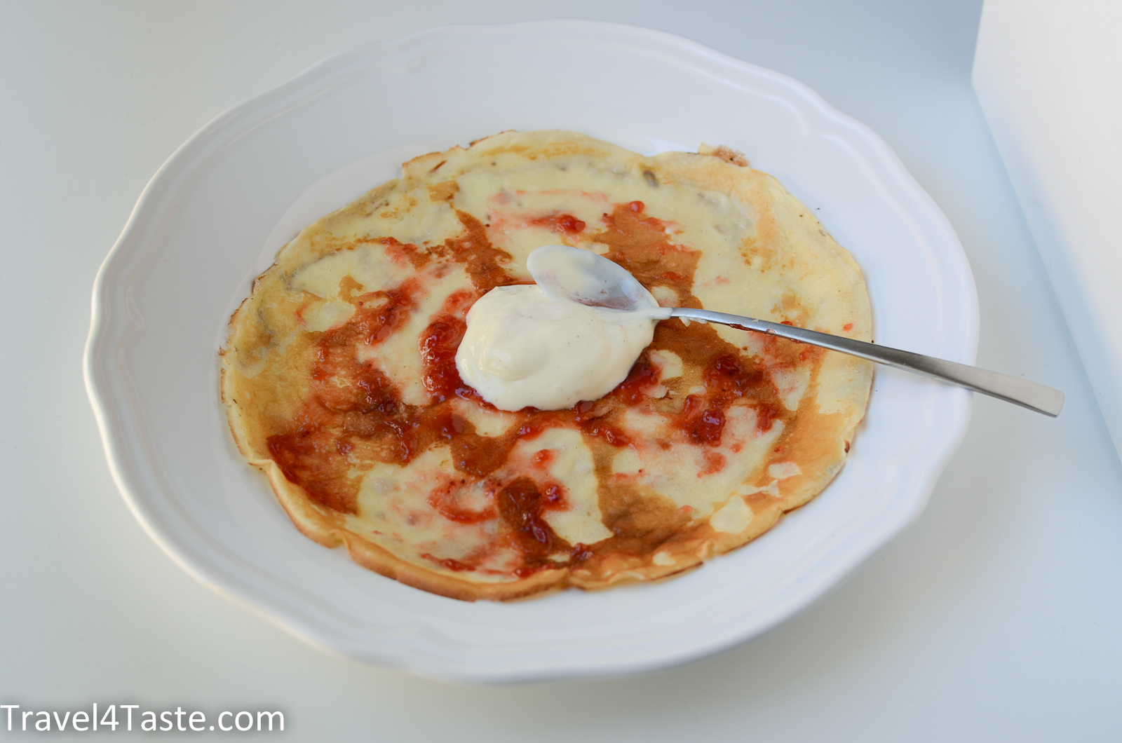 Crêpes (Pancakes) with Strawberry Jam & Yogurt | Travel For Taste